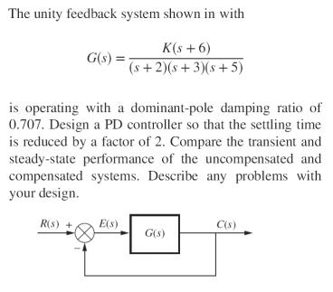Solved The unity feedback system shown in with G(s) = K(s + | Chegg.com