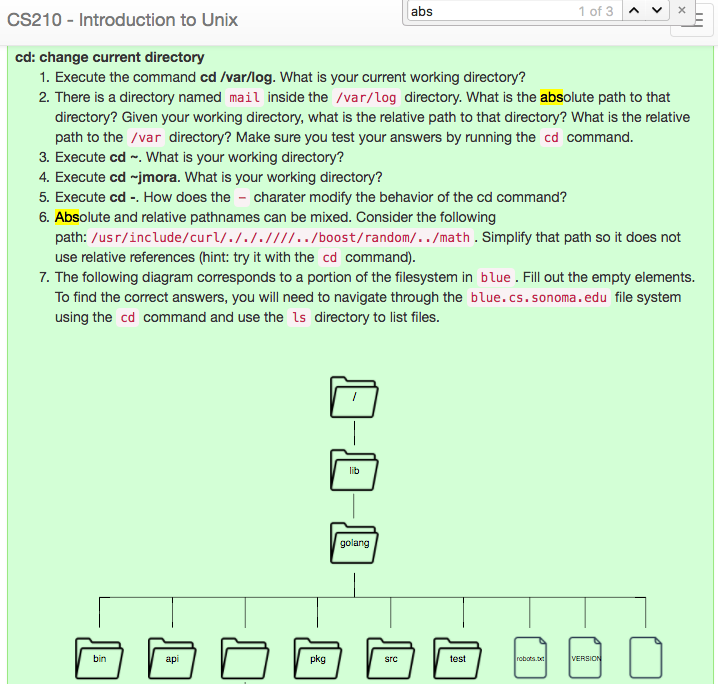 Solved abs 1 of 3 A Y X CS210 Introduction to Unix cd: | Chegg.com Solved abs 1 of 3 A Y X CS210 Introduction to Unix cd: | Chegg.com
