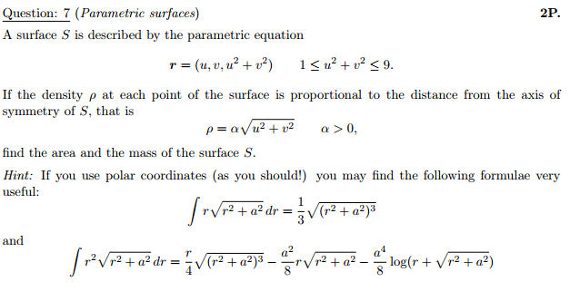 Solved (Parametric surfaces) A surface S is described by | Chegg.com