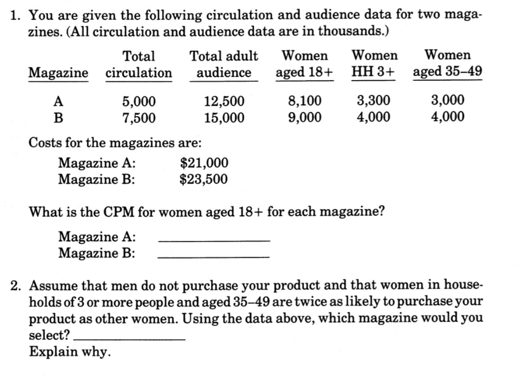 Solved 1. You are given the following circulation and | Chegg.com
