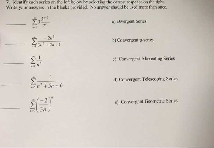 Solved Identify each series on the left below by selecting | Chegg.com