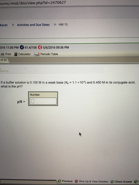 Solved If a buffer solution is 0.100 M in a weak base (k_b = | Chegg.com