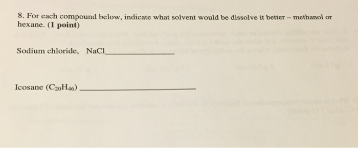 Solved For each compound below, indicate what solvent would | Chegg.com