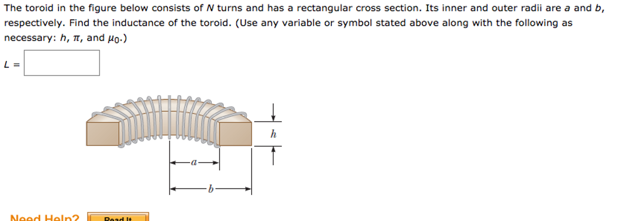 Solved The toroid in the figure below consists of N turns | Chegg.com