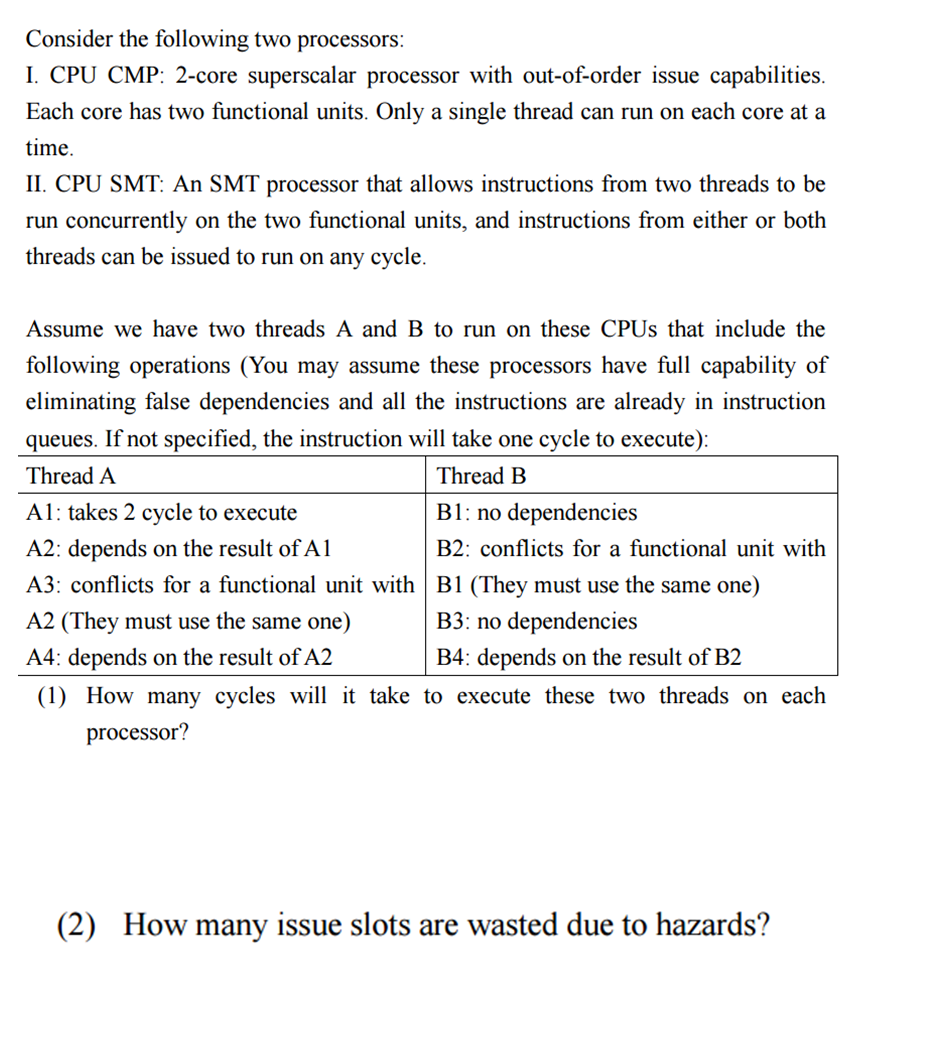 Solved Consider the following two processors: CPU CMP: | Chegg.com