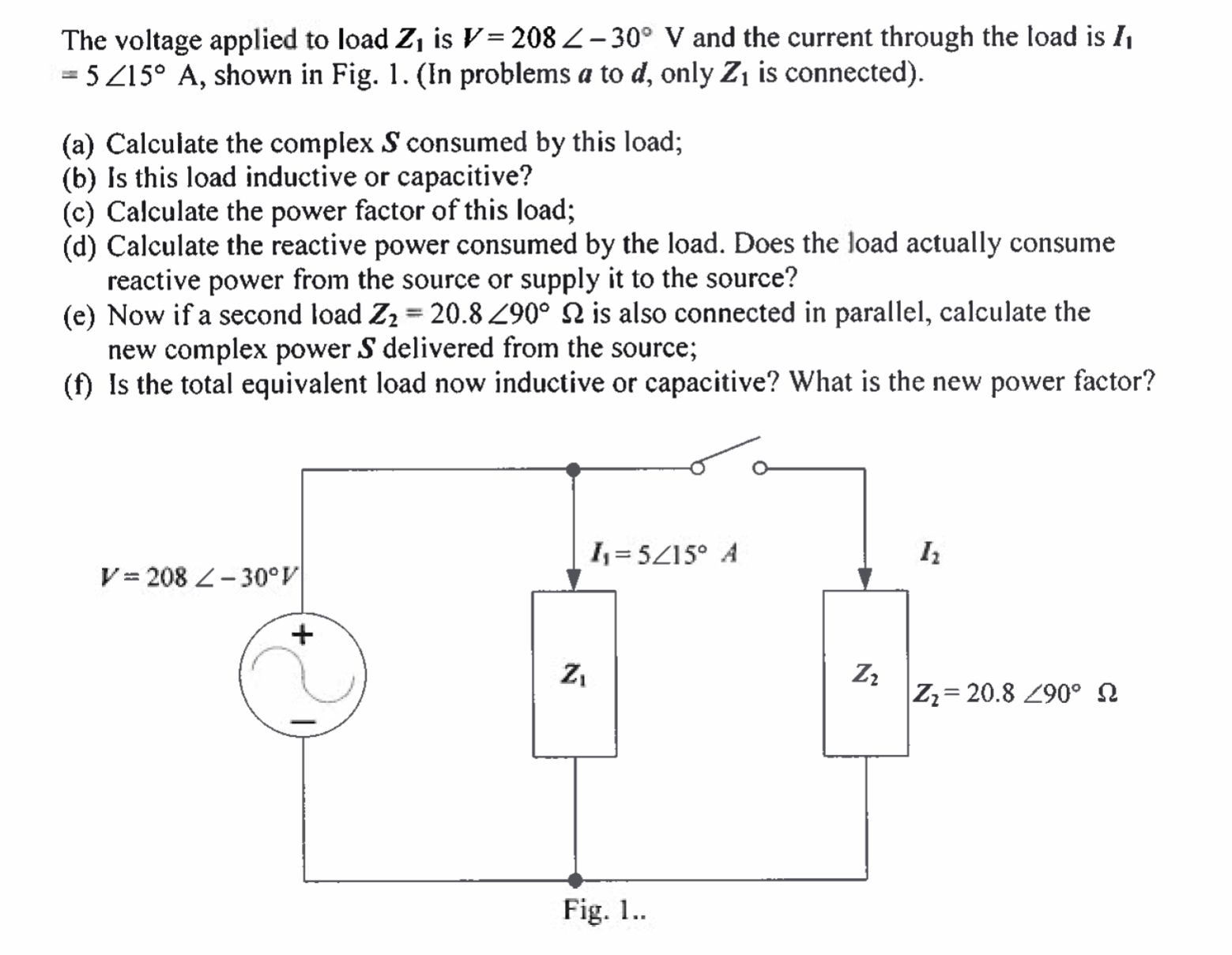 Solved The voltage applied to load , is V= 208