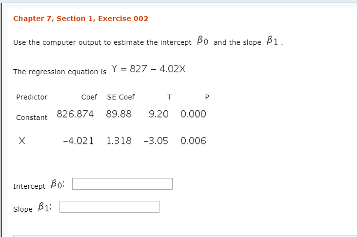 Solved Use the computer output to estimate the intercept | Chegg.com