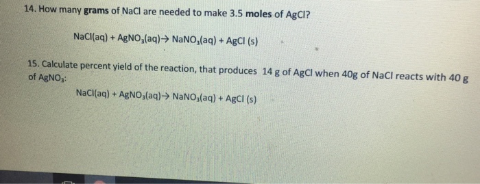Solved How many grams of NaCl are needed to make 3.5 moles | Chegg.com