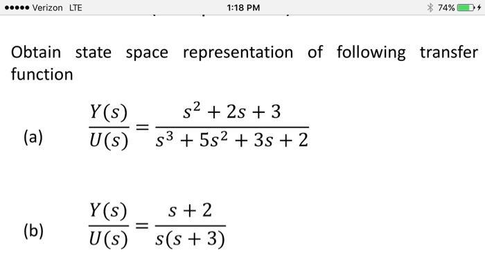 Solved Obtain State Space Representation Of Following
