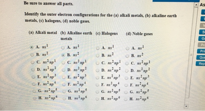 Solved Identify the outer electron configurations for the | Chegg.com