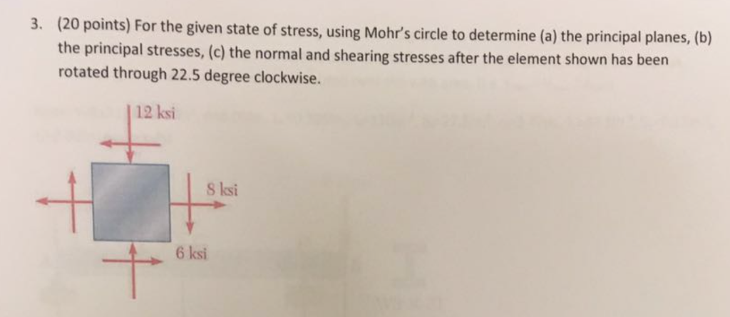 Solved For the given state of stress, using Mohr's circle to | Chegg.com