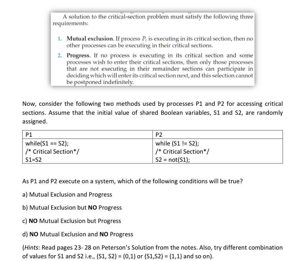 Solved A solution to the critical-section problem must | Chegg.com