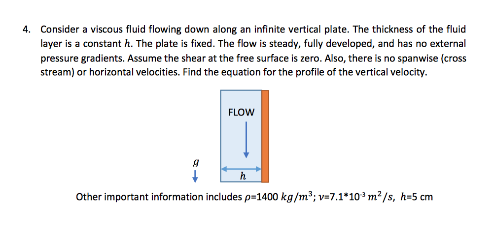 Solved 4. Consider a viscous fluid flowing down along an | Chegg.com