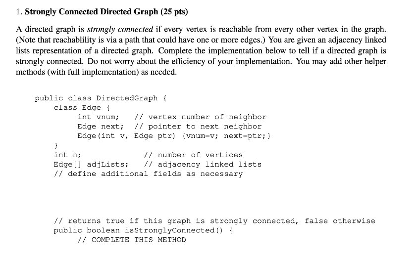 Solved 1. Strongly Connected Directed Graph (25 pts) A | Chegg.com