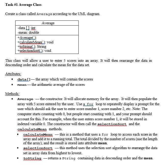 Solved Task #1 Average Clas Create a class called | Chegg.com