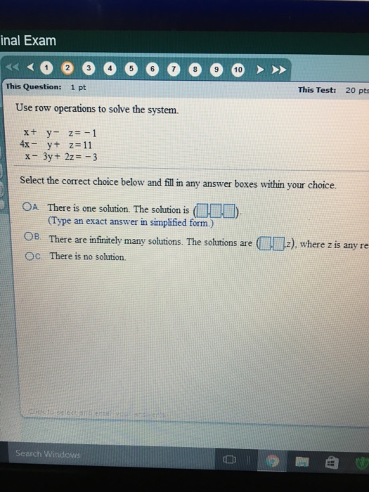 Solved Use row operations to solve the system. x + y - z = | Chegg.com
