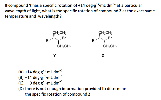 Solved If compound Y has a specific rotation of +14 | Chegg.com