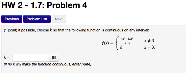 Solved If possible, choose k so that the following function | Chegg.com