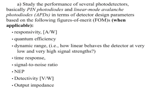 Solved a) Study the performance of several photodetectors, | Chegg.com