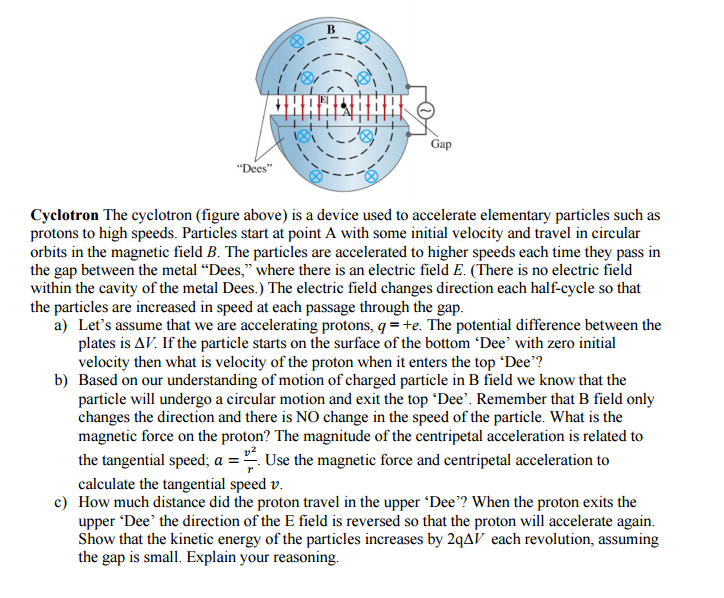 Solved Cyclotron The cyclotron (figure above) is a device | Chegg.com