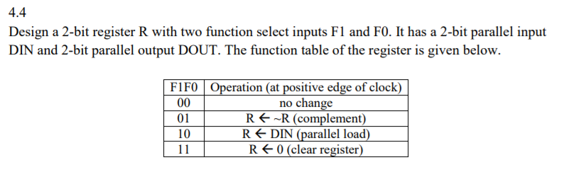 Solved 4.4 Design a 2-bit register R with two function | Chegg.com
