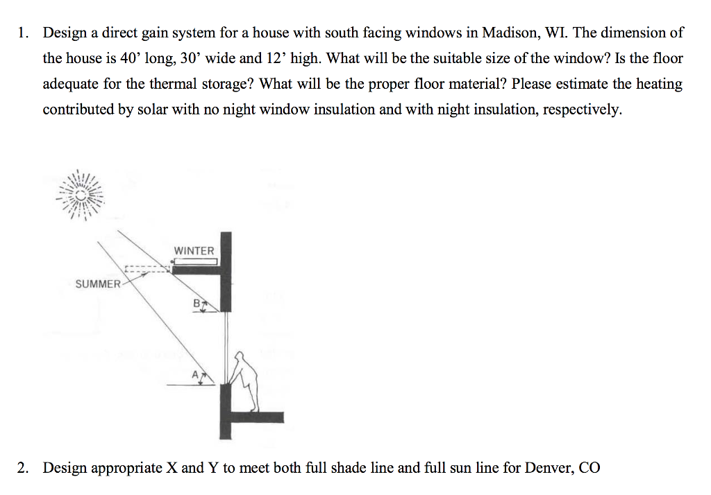 Solved 1. Design a direct gain system for a house with south | Chegg.com