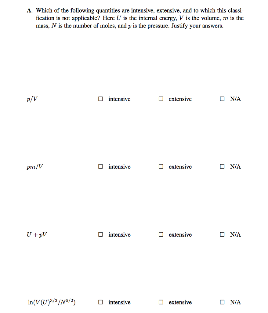 Solved Which of the following quantities are intensive, | Chegg.com