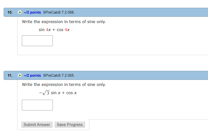 Solved 10. -/2 points SPreCalc6 7.2.056 Write the expression | Chegg.com