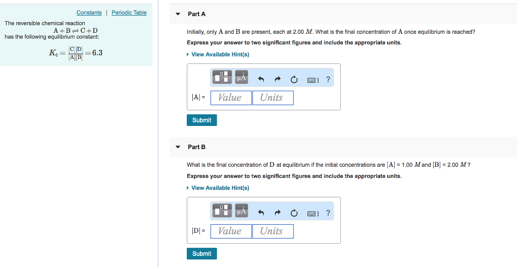 Solved Constants Periodic Table Part A The reversible | Chegg.com