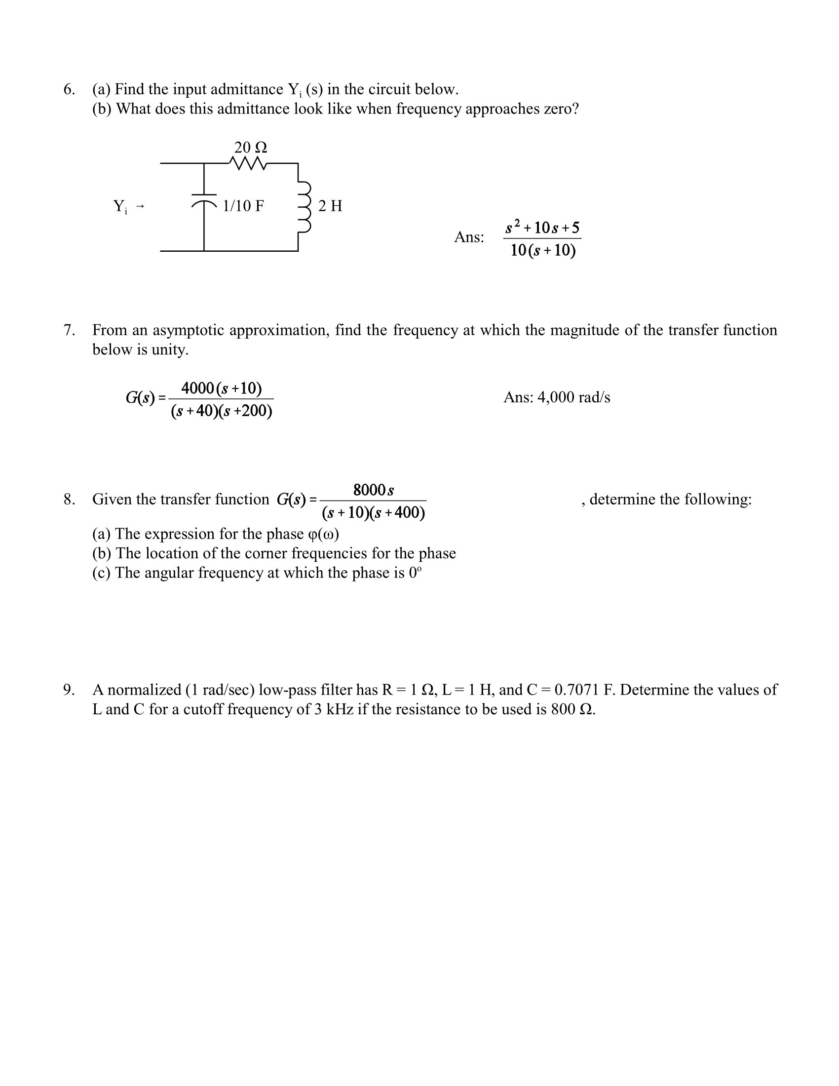 Sketch The Bode Plot Magnitude And Phase For The