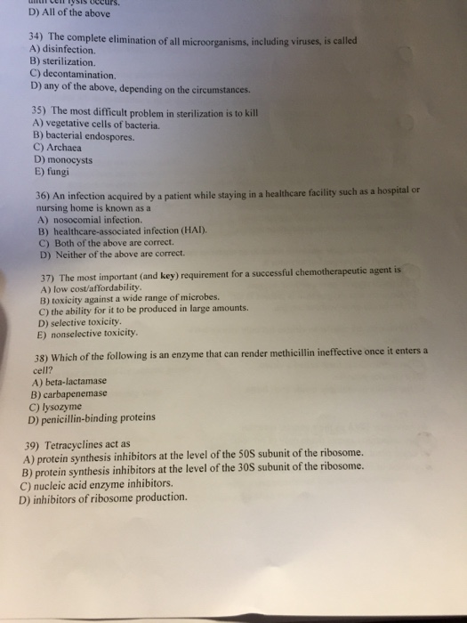 Solved The complete elimination of all microorganisms, | Chegg.com