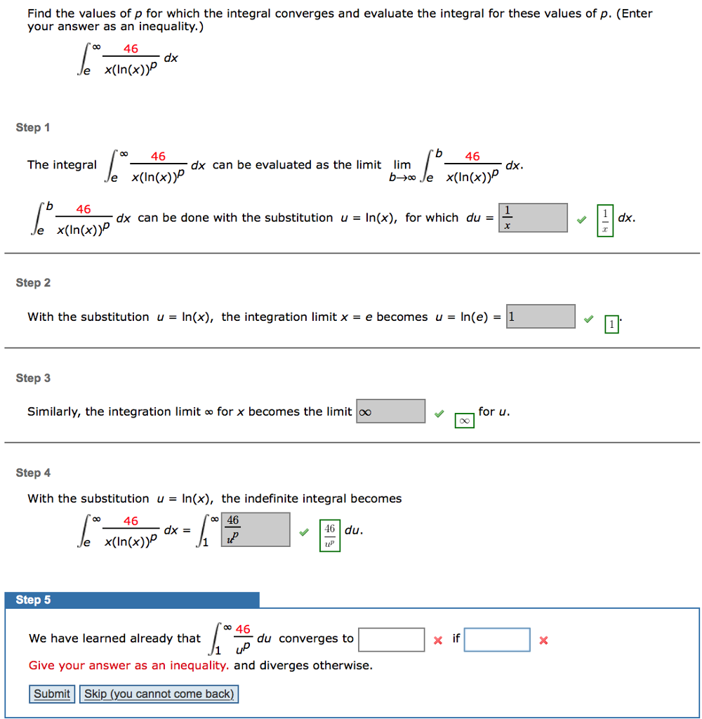 Solved Find the values of p for which the integral converges | Chegg.com