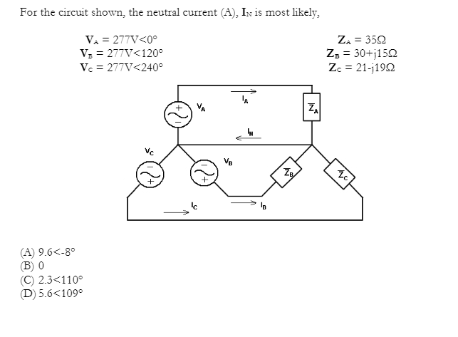 Solved For the circuit shown, the neutral current (A), I_n- | Chegg.com