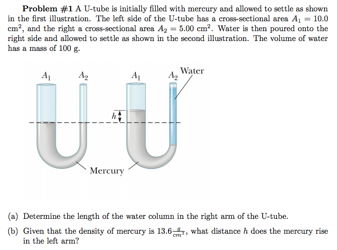 Solved A U-tube is initially filled with mercury and allowed | Chegg.com