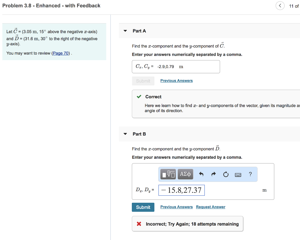 Solved Let C⃗ = (3.05 m, 15 ∘ above the negative x-axis) | Chegg.com