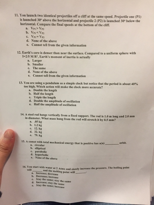 Solved You launch two identical projectiles off a cliff at | Chegg.com