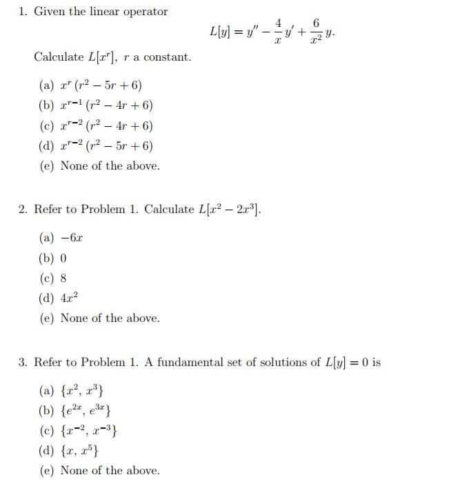 Solved 1. Given the linear operator Calculate L],r a | Chegg.com