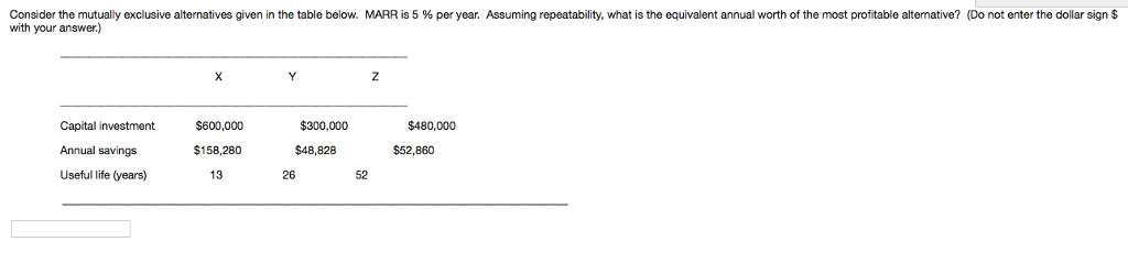 Solved Consider the mutually exclusive alternatives given in | Chegg.com