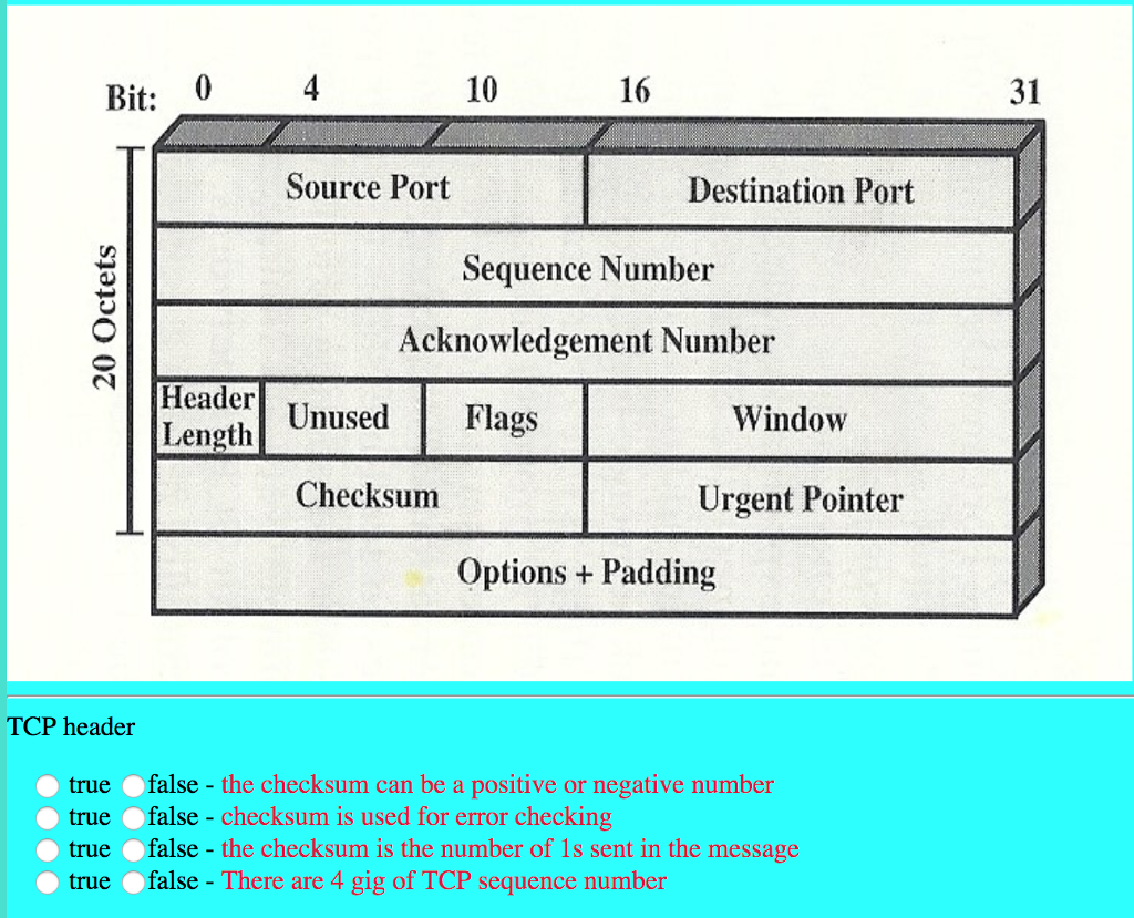 Solved Bit:4 10 16 31 Source Port Destination Port Sequence | Chegg.com