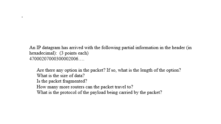 Solved An IP datagram has arrived with the following partial | Chegg.com