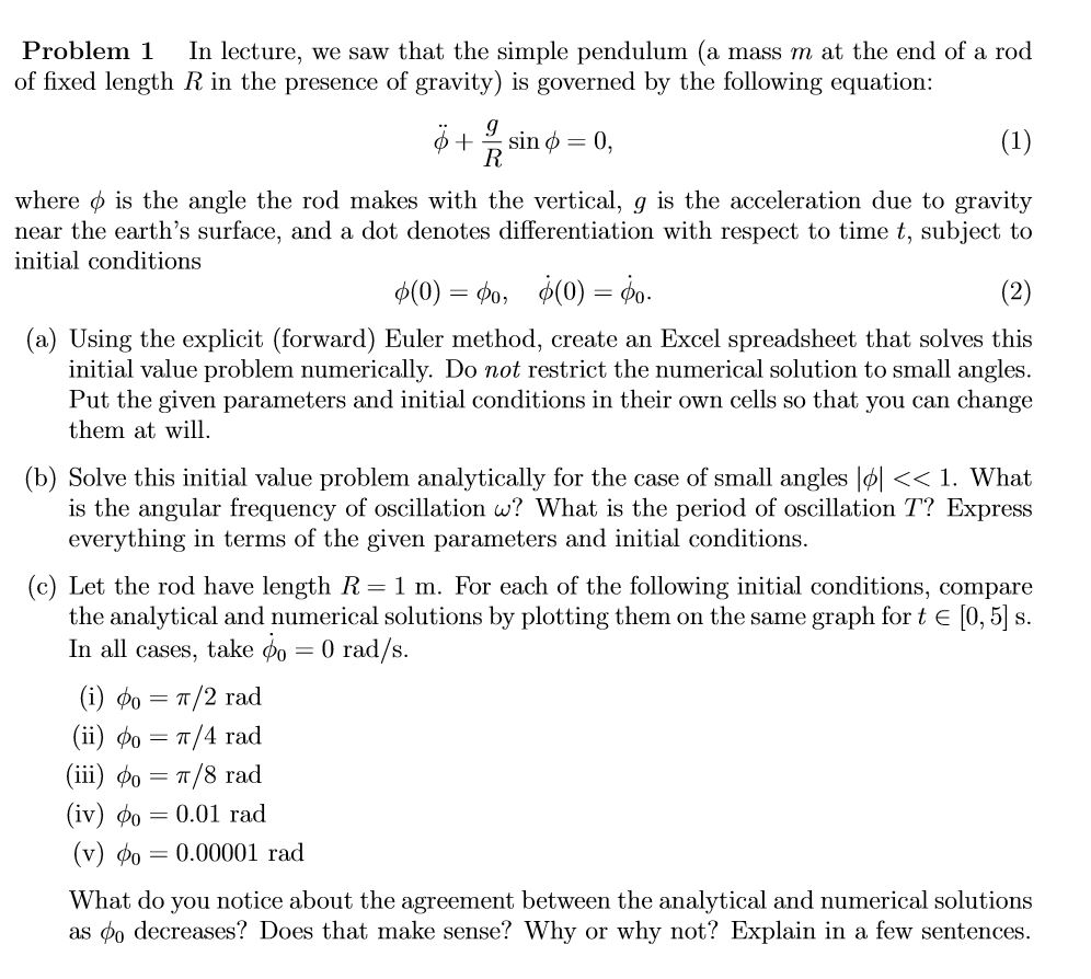 Solved Problem 1 In lecture, we saw that the simple pendulum | Chegg.com