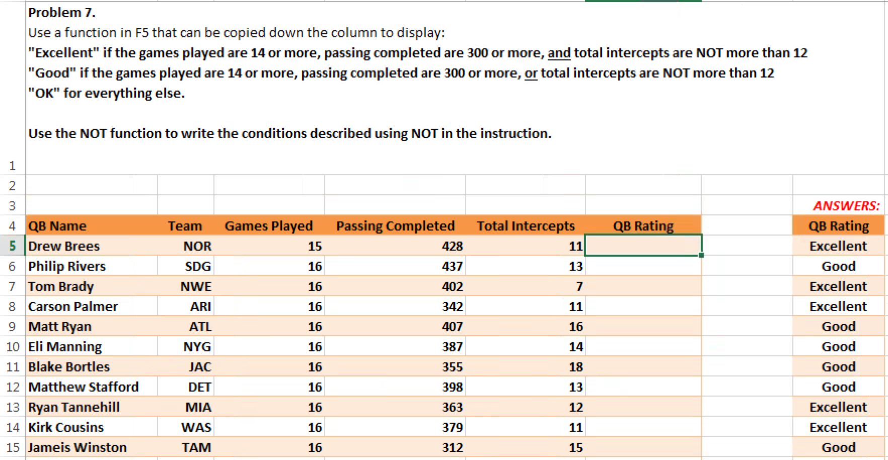 Solved Use a function in F5 that can be copied down the | Chegg.com