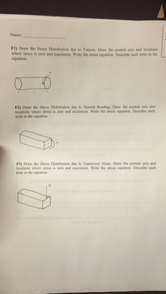 Solved Draw the Stress Distribution due to Torsion. Draw the | Chegg.com