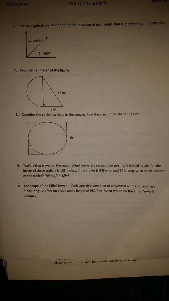 Solved Test #4 Take Home MATH 135 6. equation to find the | Chegg.com