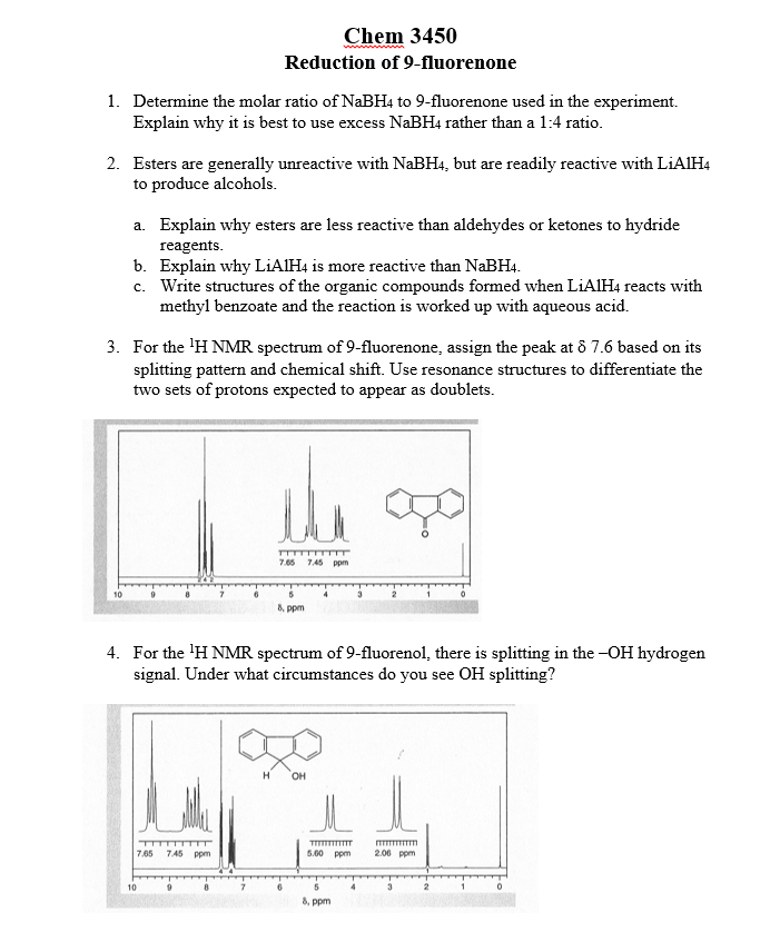 Solved Reduction Of 9 Fluorenone Determine The Molar