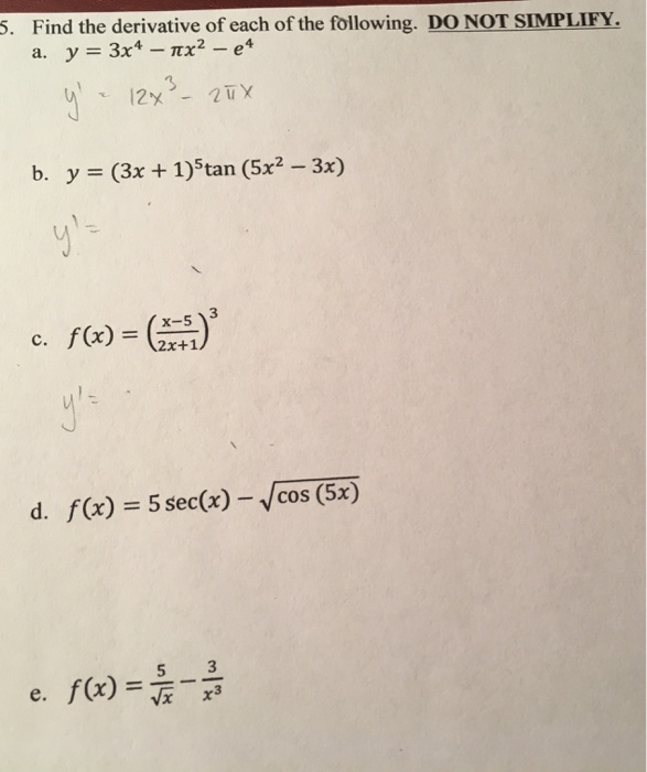Solved Find the derivative of each of the following, DO NOT | Chegg.com