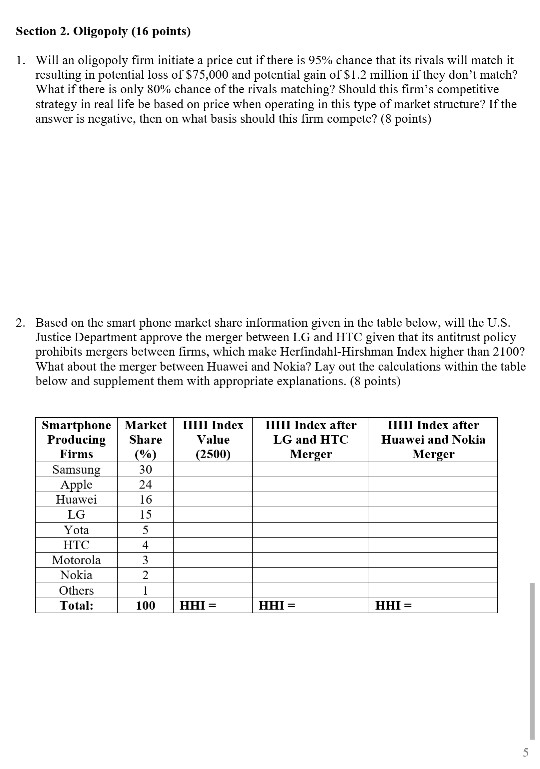 Solved Section 2. Oligopoly (16 points) I. Will an oligopoly | Chegg.com