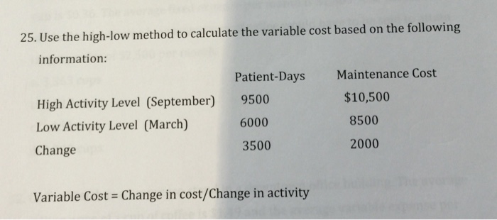 Solved 25. Use the high-low method to calculate the variable | Chegg.com