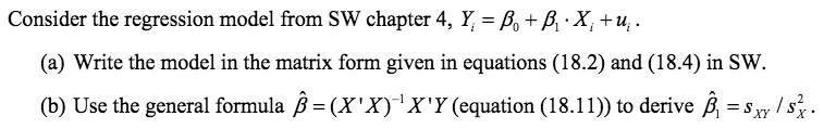 Solved Consider the regression model Yi = B0 + B1Xi + ui | Chegg.com