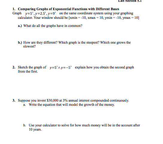 Solved 1. Comparing Graphs of Exponential Functions with | Chegg.com
